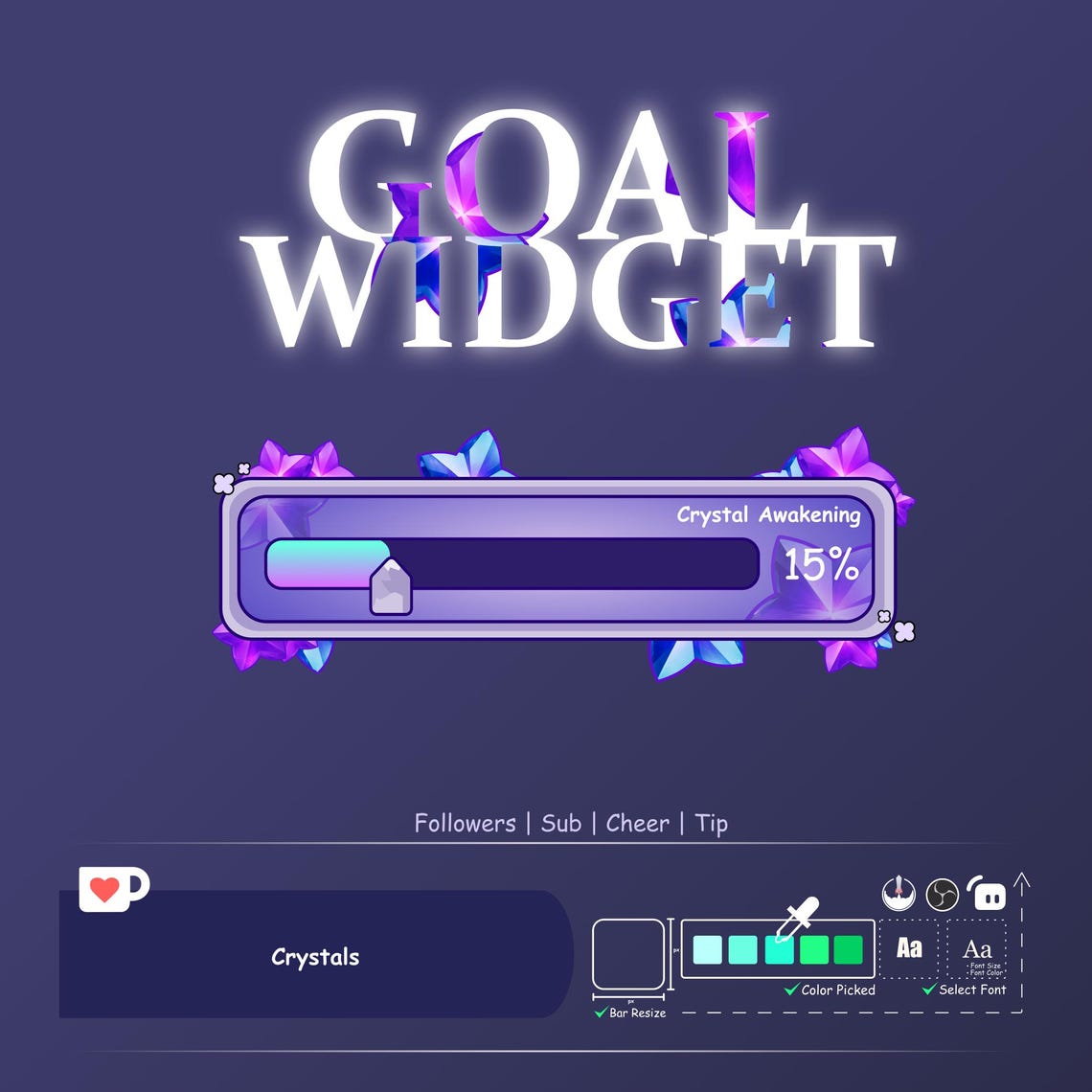 Crystal Goal Widget for Twitch, Goal Widget Fantasy, Donation Goal for ...