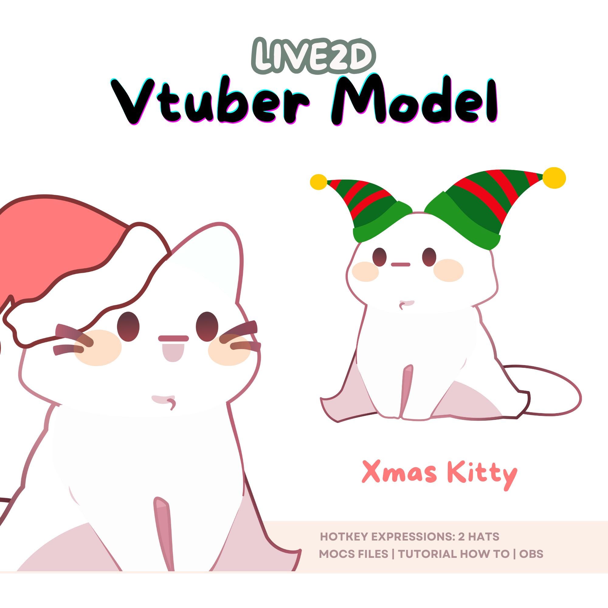 Christmas Kawaii Cat Vtuber Model Premade, Ready to Use Vtuber Model ...