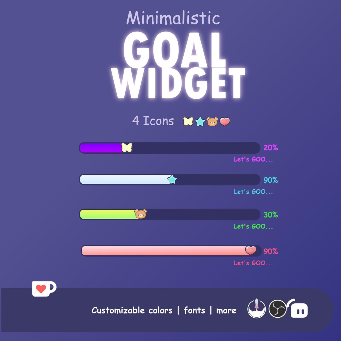 Minimalistic Goal Widget for Twitch, Custom Goal Widget, Cute Widget ...