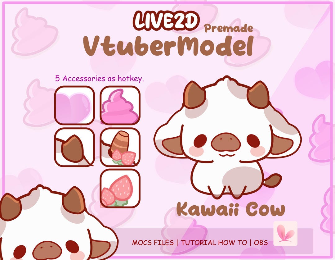 Kawaii Cow Vtuber Model Premade, Ready to Use Vtuber Model, Vtuber ...
