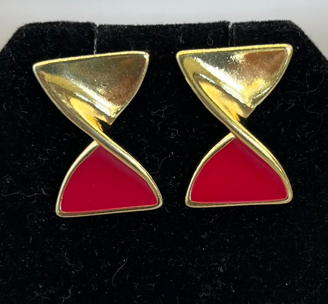 PIERCED Red Enamel, Gold Tone Modern Pierced Earrings, Vintage (V4) - Etsy