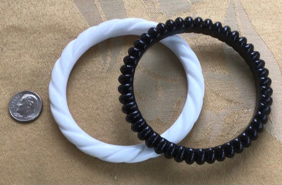 Black, White Plastic Bangles (2), Vintage - Gem
