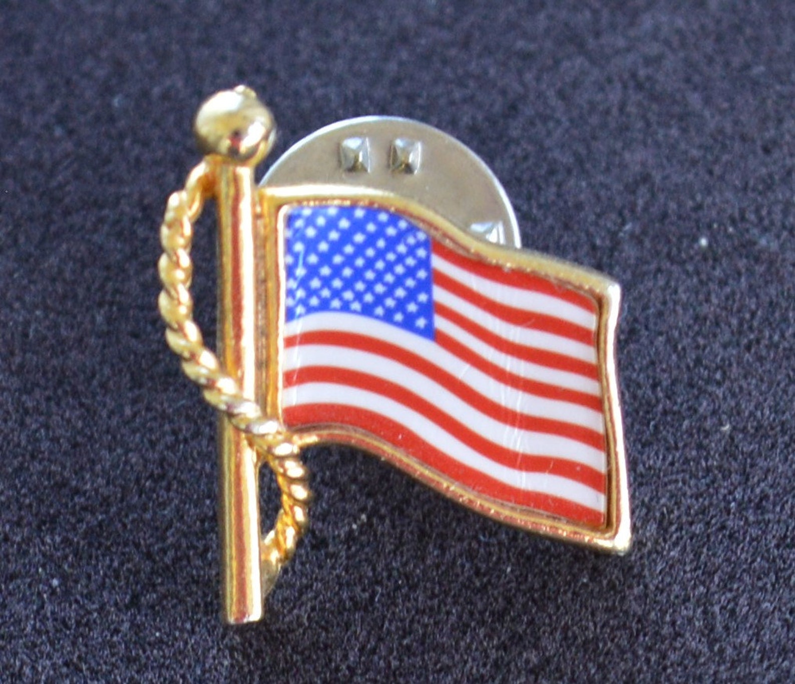 American Flag Tac Pin Gold Tone Vintage USA Jewelry - Etsy