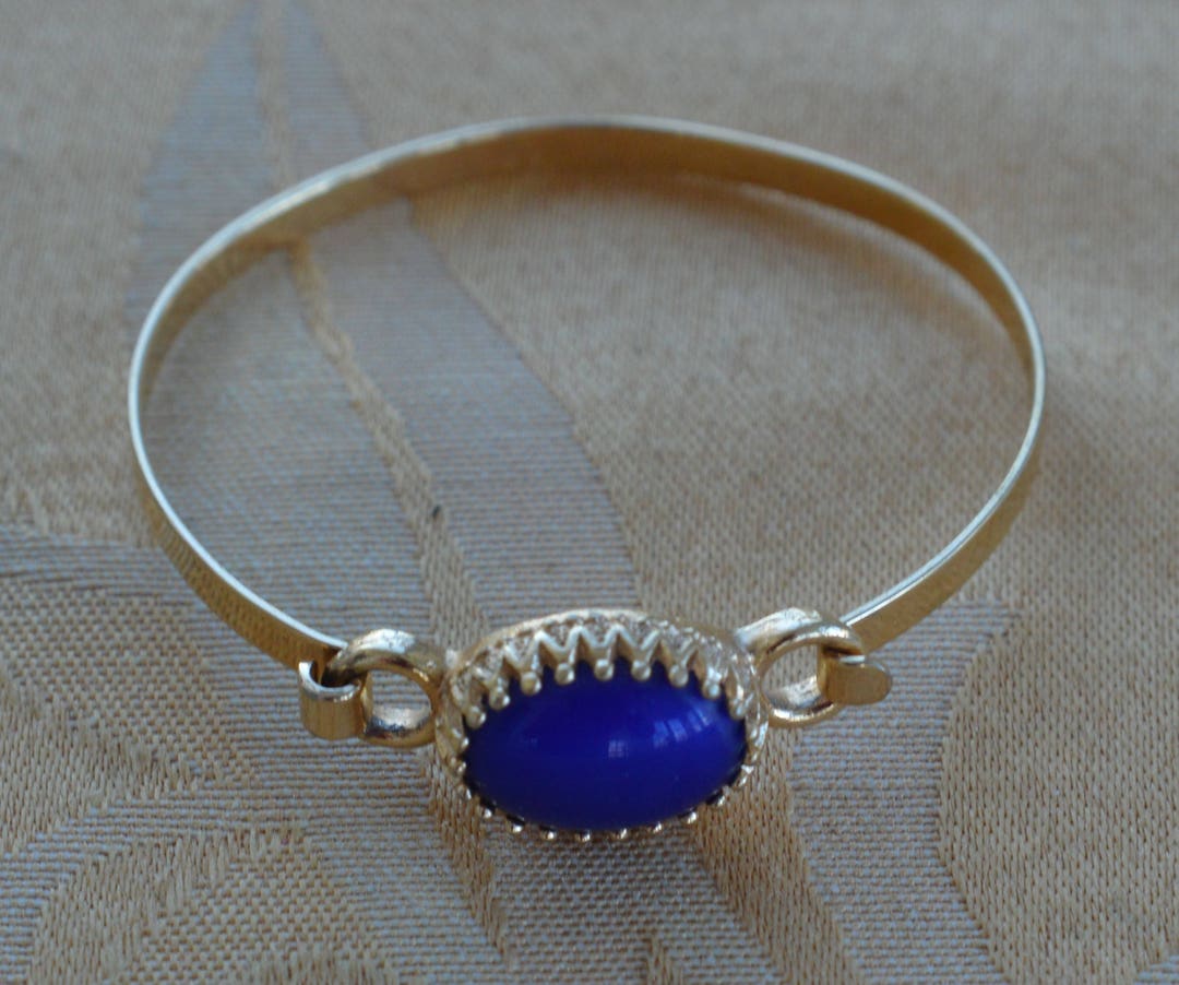 AVON Royal Blue Stone, Gold Tone Bangle Bracelet (J5) - Etsy