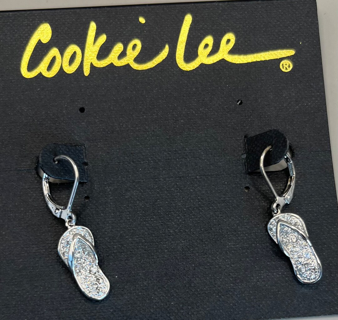 COOKIE LEE Crystal Flip Flop Pierced Earrings, Silver Tone (V1) - Etsy