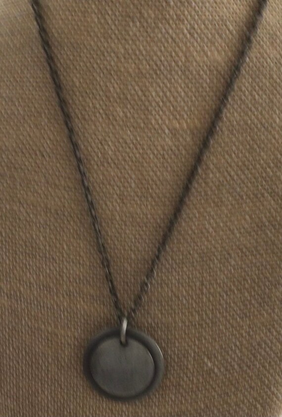 Pewter tone Double Disc Pendant Necklace, Vintage, 28… - Gem