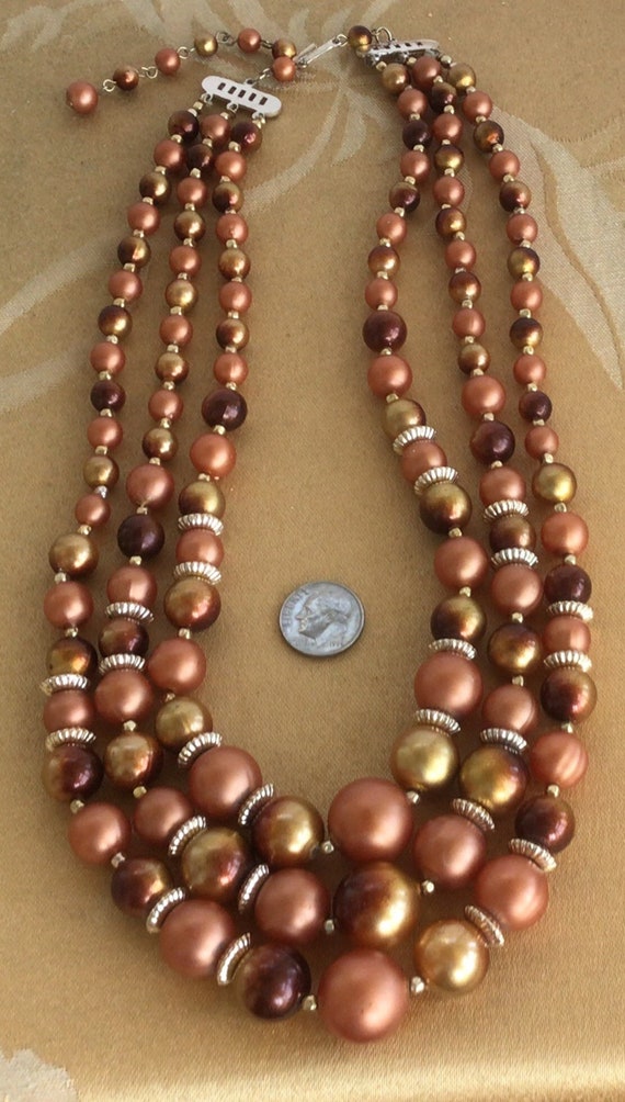 Rust, Gold Plastic Beaded Multi-strand Necklace, Gold… - Gem