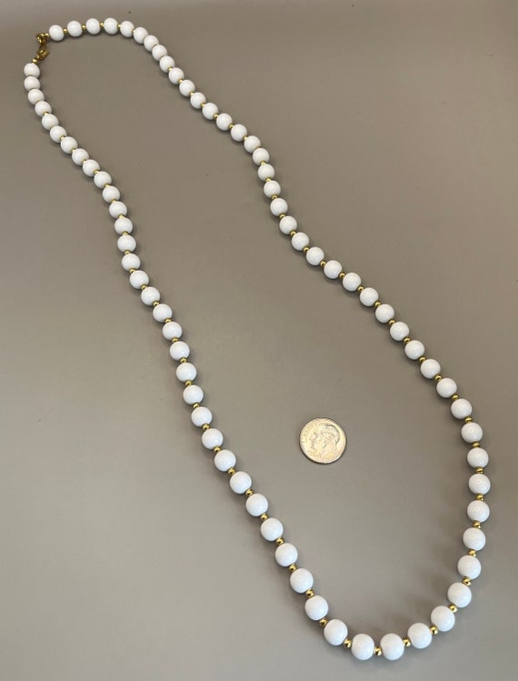 MONET White Plastic Beaded Necklace, Gold tone, Vinta… - Gem