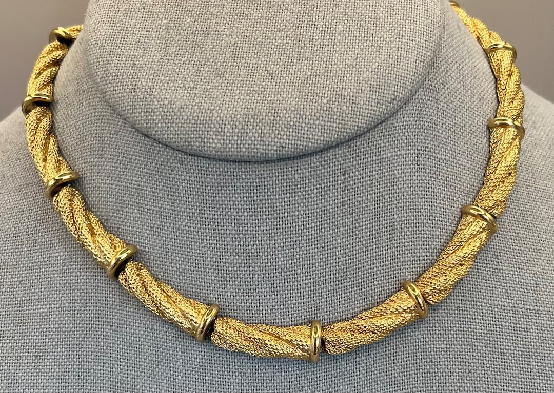 MONET Gold Tone Brushed Faux Rope Chain Collar Necklace, 1417, Vintage ...
