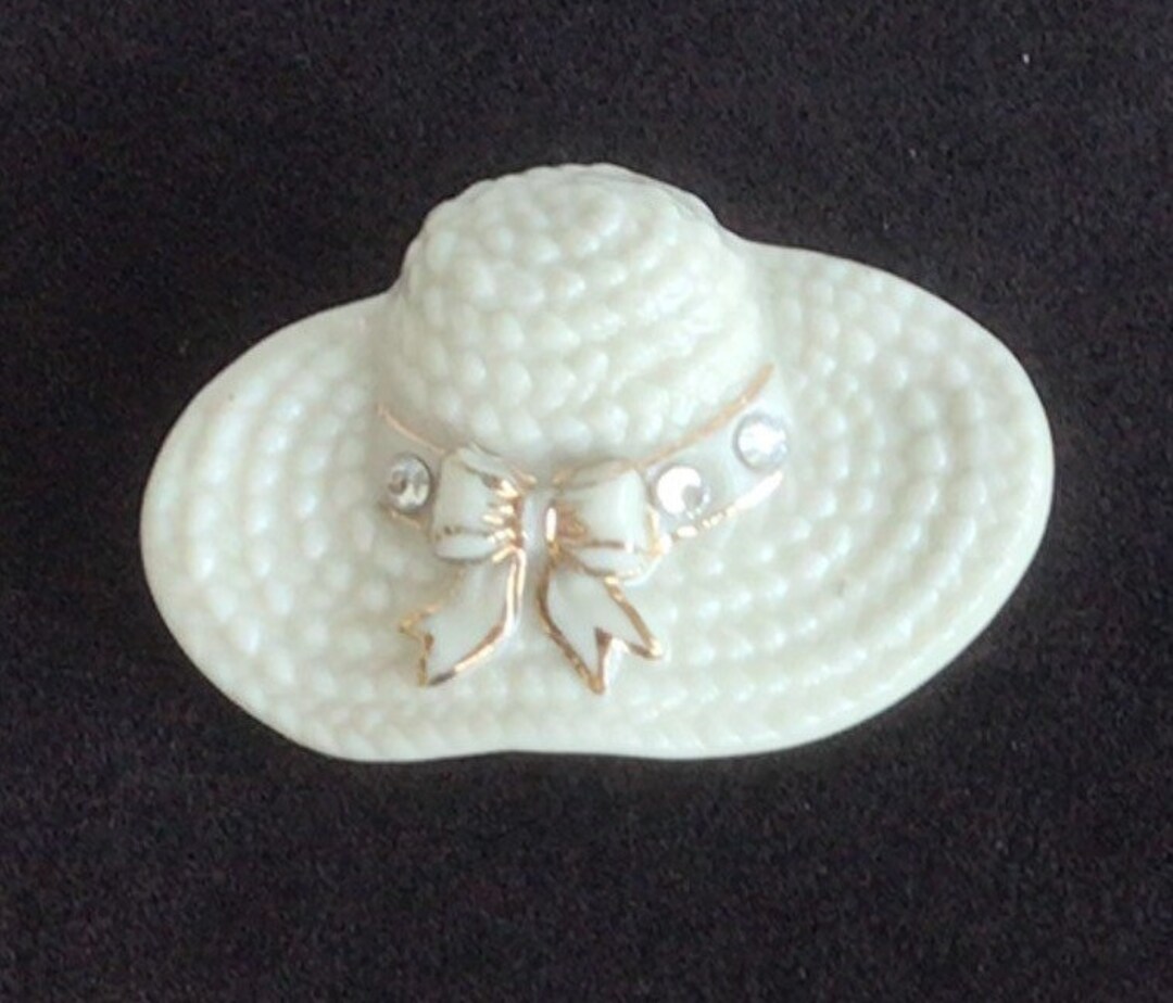 LENOX Bone China Hat, Brooch, Pin, Crystal, Vintage, Gold Plated (S16 ...