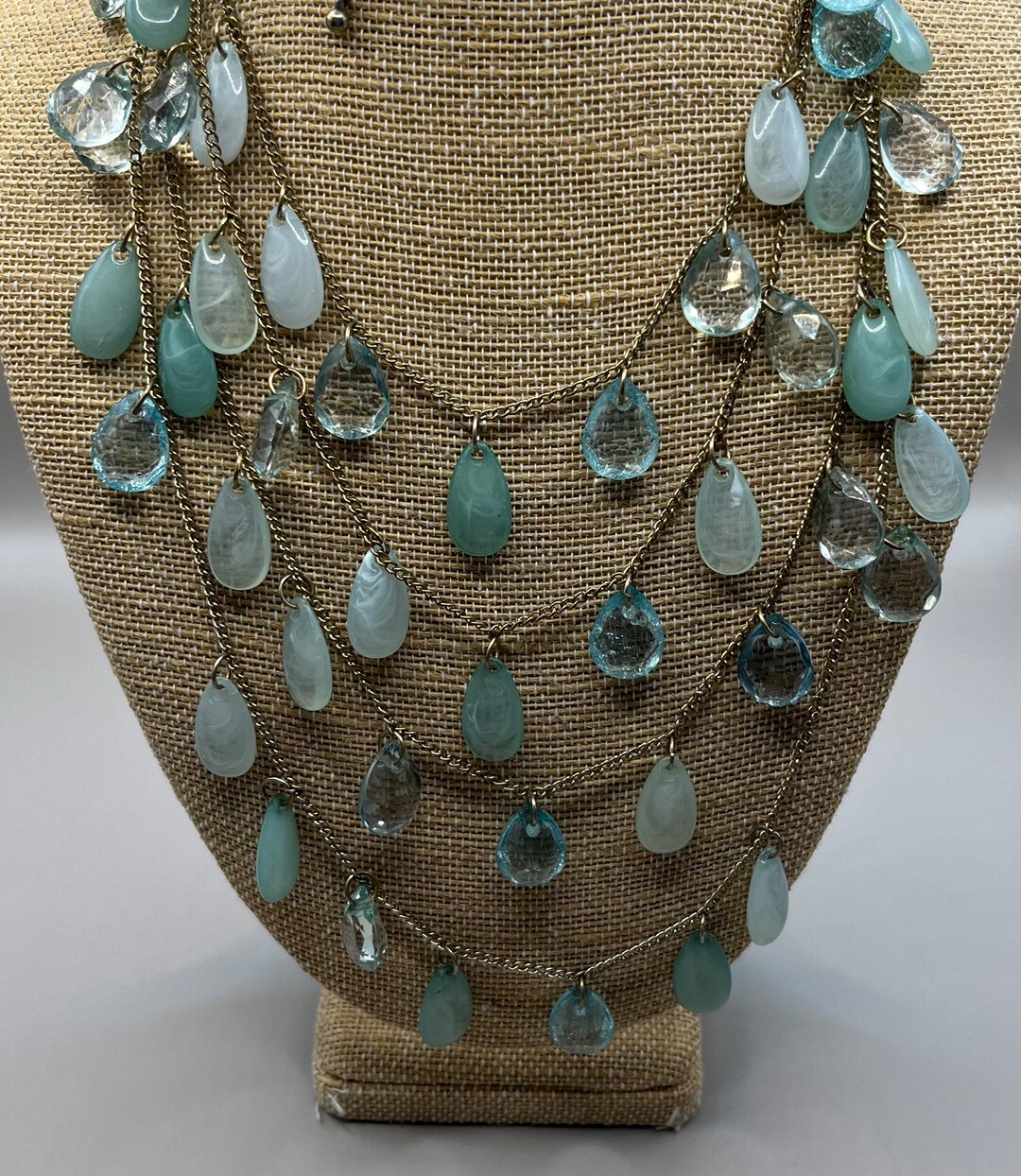 Light Aqua Acrylic Beaded Multi-strand Necklace, Gold Tobr - Etsy