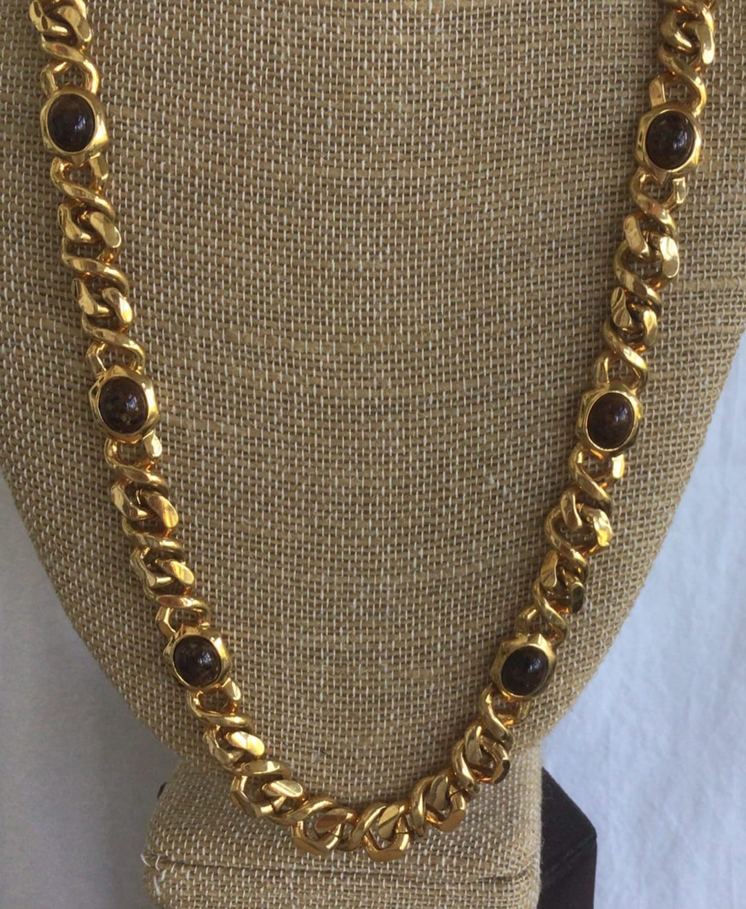 Faux Brown Stone, Gold Tone Heavy Chain Link Necklace, 27, Vintage - Etsy