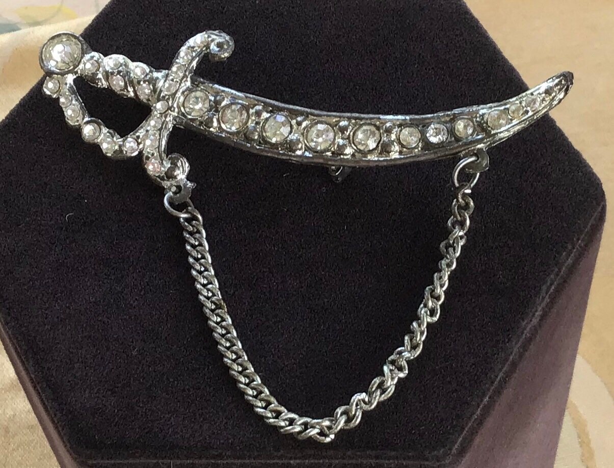 Rhinestone Sword Brooch Pin Vintage Silver Tone W12 - Etsy UK