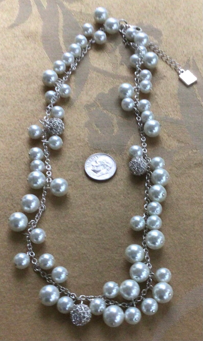 CHAPS White Faus Pearl Rhinestone Beaded Necklace - Etsy