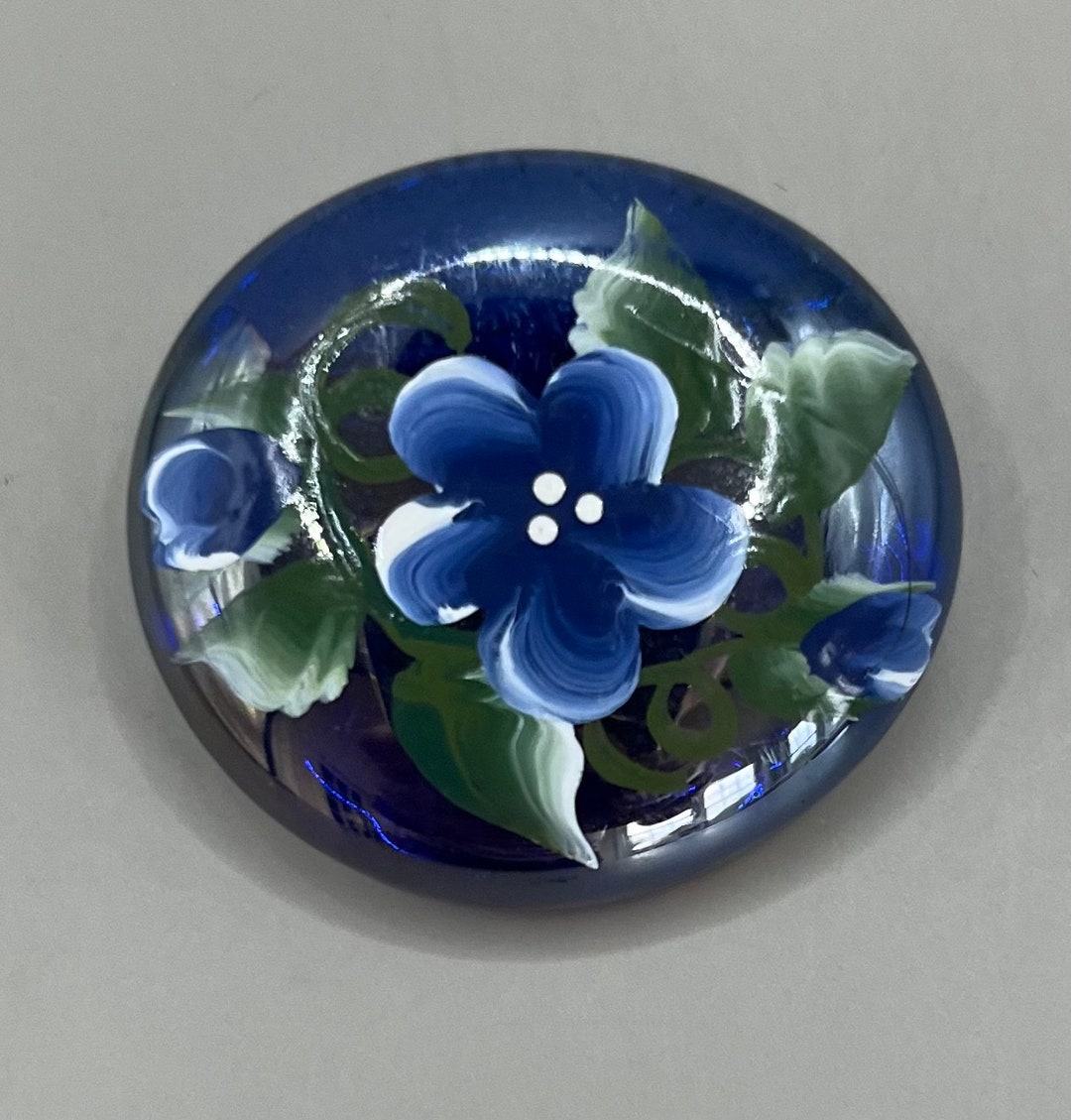 Blue Hand-painted Floral Glass Brooch, Pin, Vintage (Q11) - Etsy