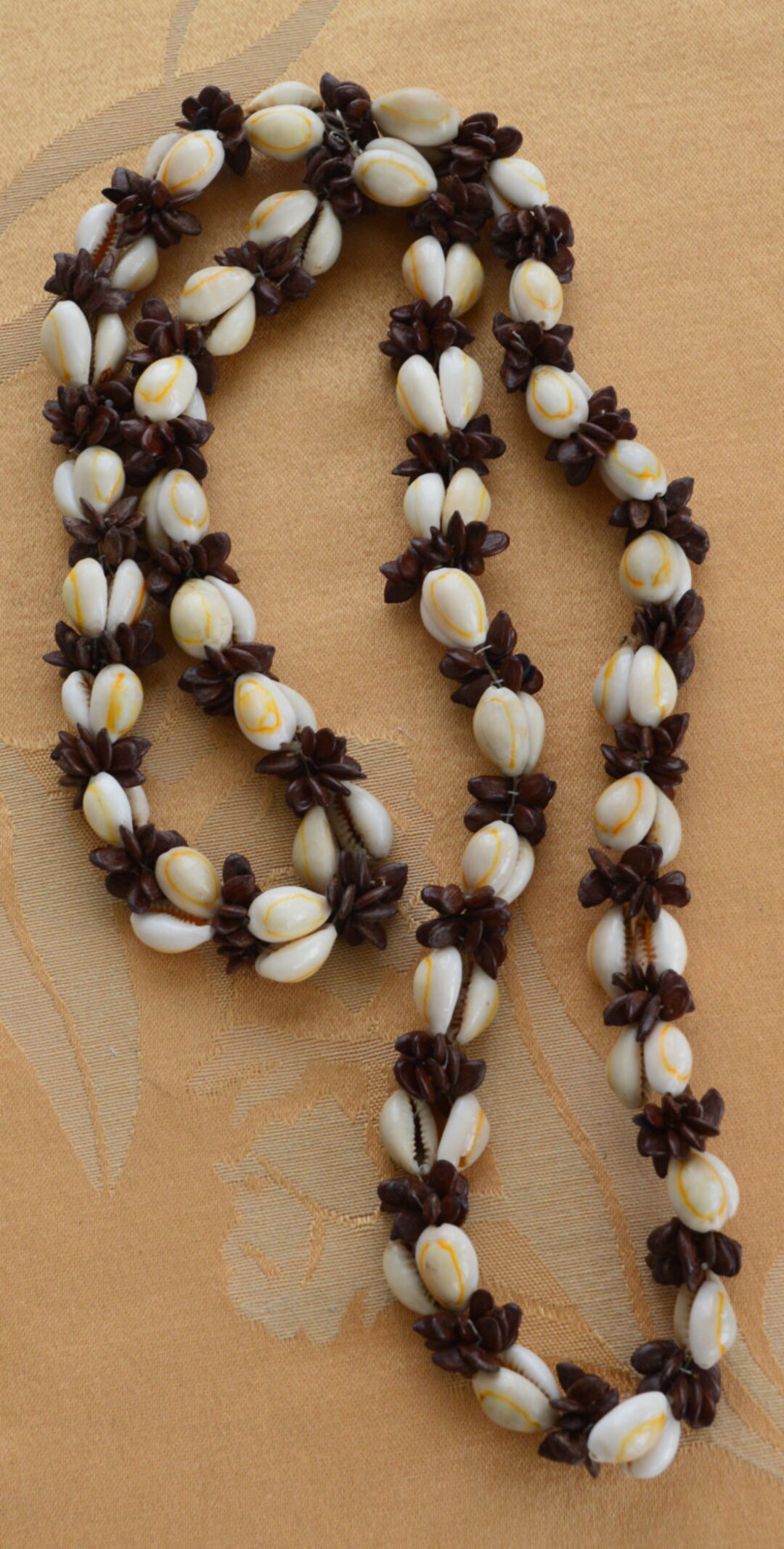 Pretty Vintage Shell, Nut Necklace, Dark Brown, Beige, Tropical, Tribal ...
