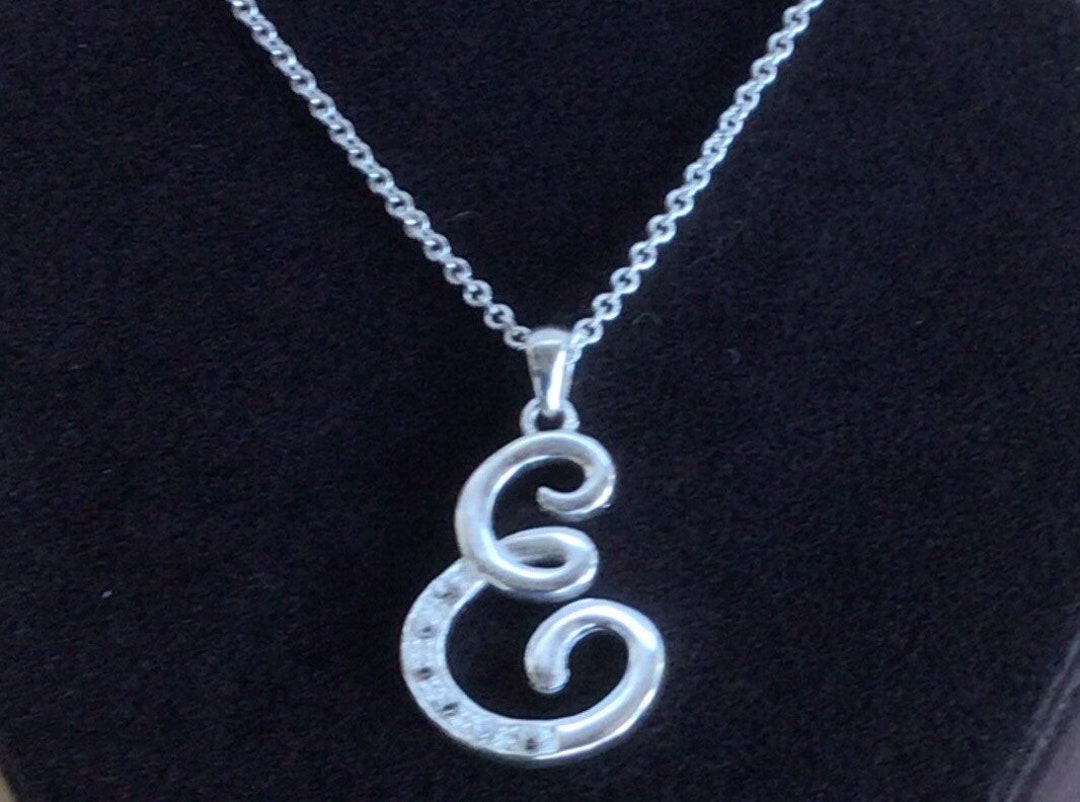 Crystal, Silver Tone Letter “E” Pendant Necklace, 18”, New Old Stock ...