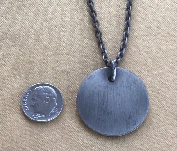 Pewter tone Double Disc Pendant Necklace, Vintage, 28… - Gem