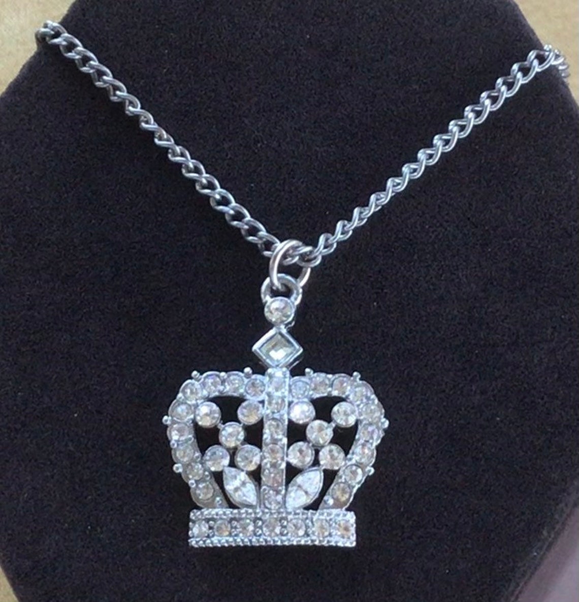Rhinestone Royal Crown Pendant Necklace Silver Tone 18 - Etsy