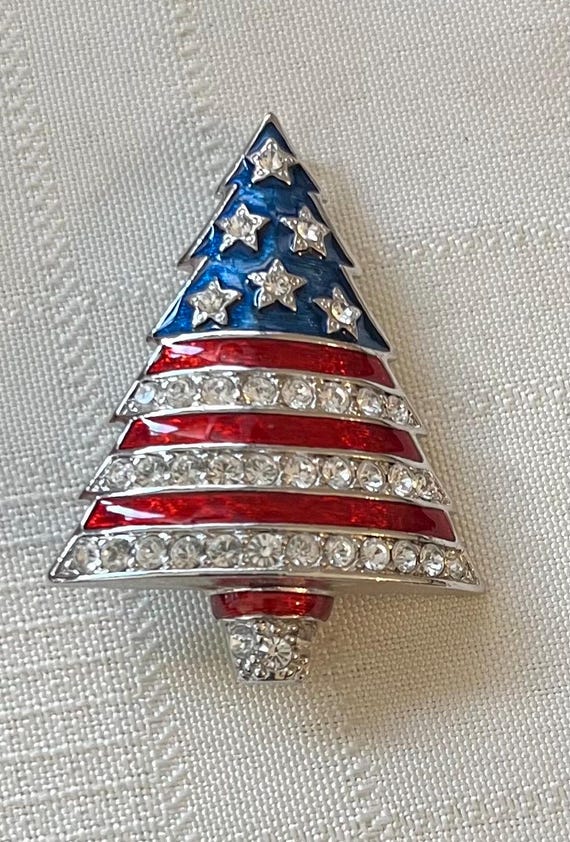Christopher Radko Patriotic USA Christmas Tree Brooch… - Gem