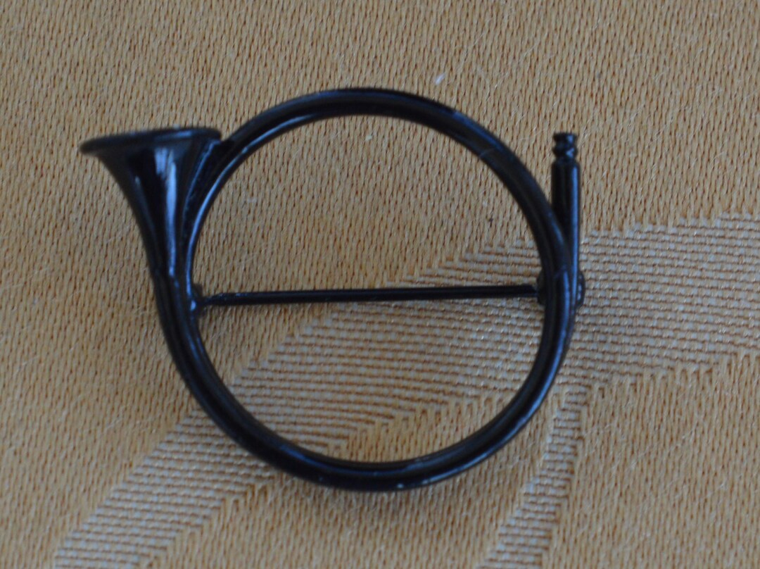 Black Enamel French Horn, Bugle Brooch, Pin, Vintage, Musical ...