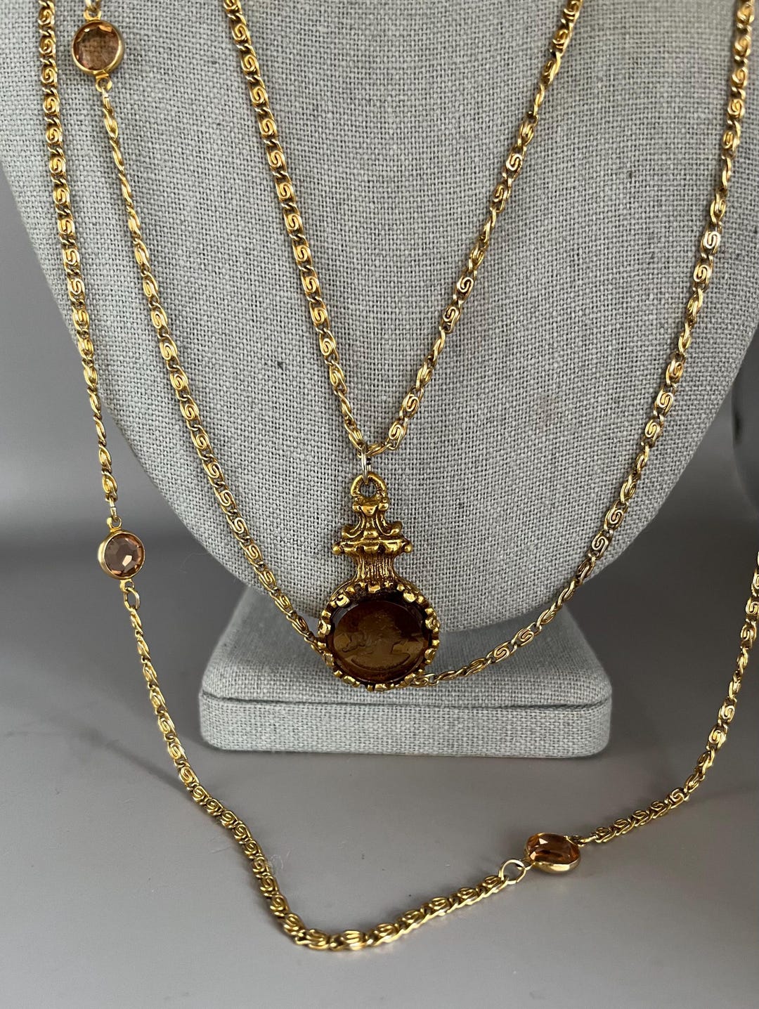 GOLDETTE Intaglio Cameo Pendant, Gold Tone Multi-strand Necklace ...