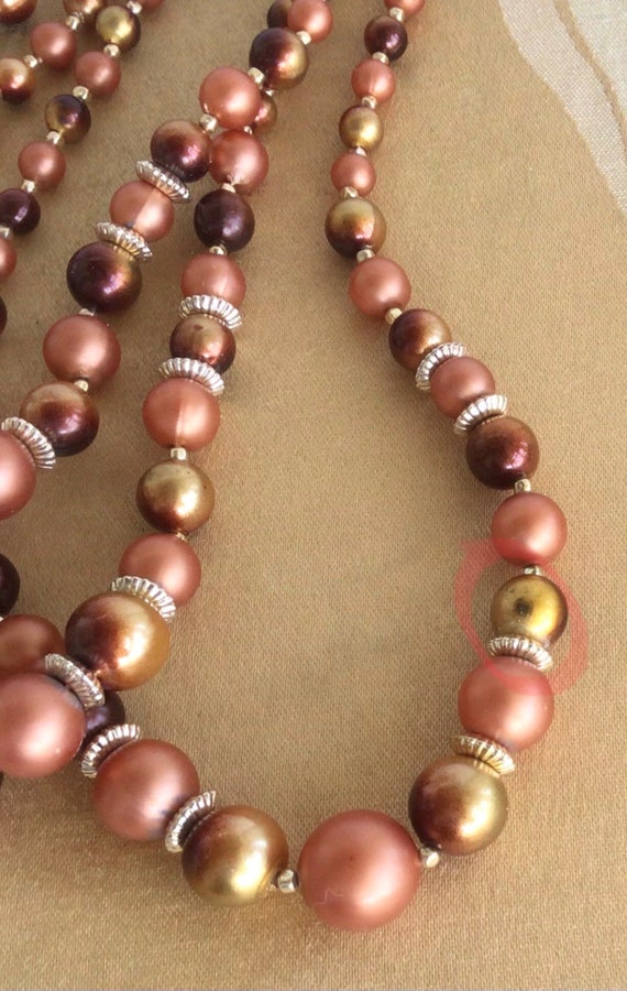 Rust, Gold Plastic Beaded Multi-strand Necklace, Gold… - Gem