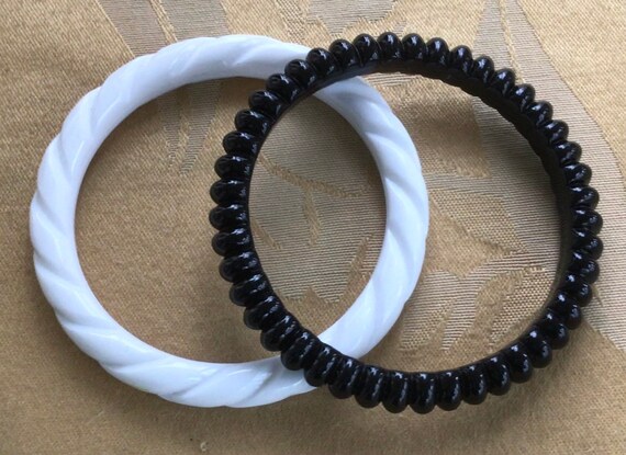 Black, White Plastic Bangles (2), Vintage - Gem
