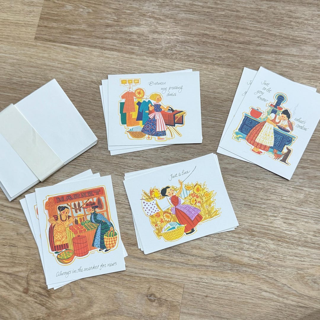 Vintage Busy Housewife Notes Blank Greeting Cards Stationary Set of 11 ...