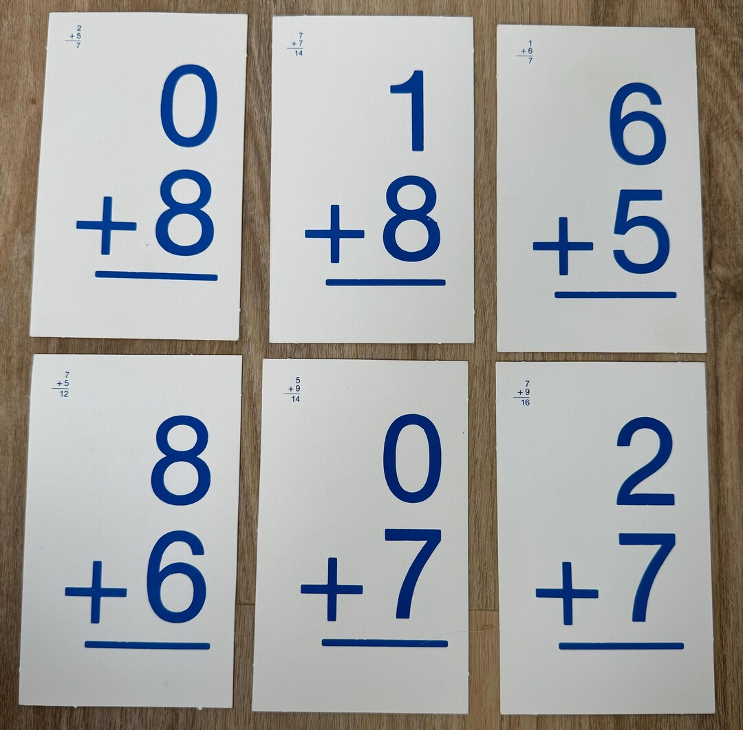 6 Vintage Math Addition Flash Cards - Vintage Paper Ephemera - Etsy