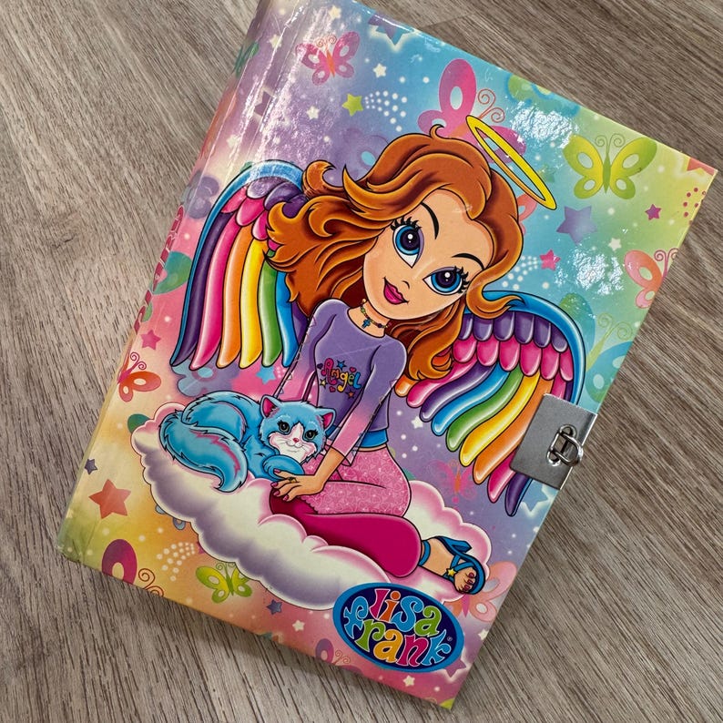2000s Lisa Frank Rainbow Angel With Cat Journal Vintage Hardcover Diary ...