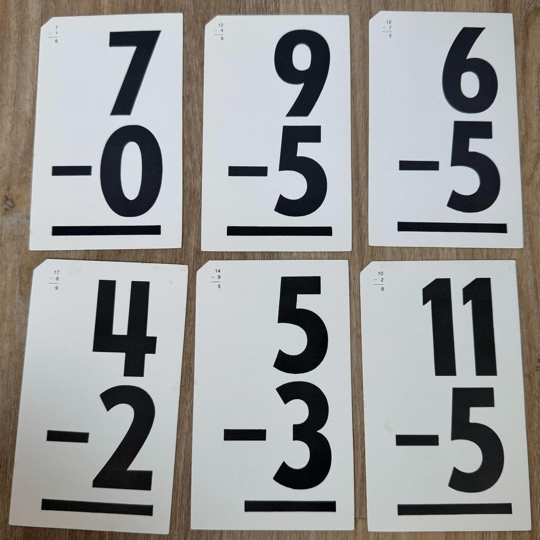 6 Vintage Math Subtraction Flash Cards - Vintage Paper Ephemera - Etsy