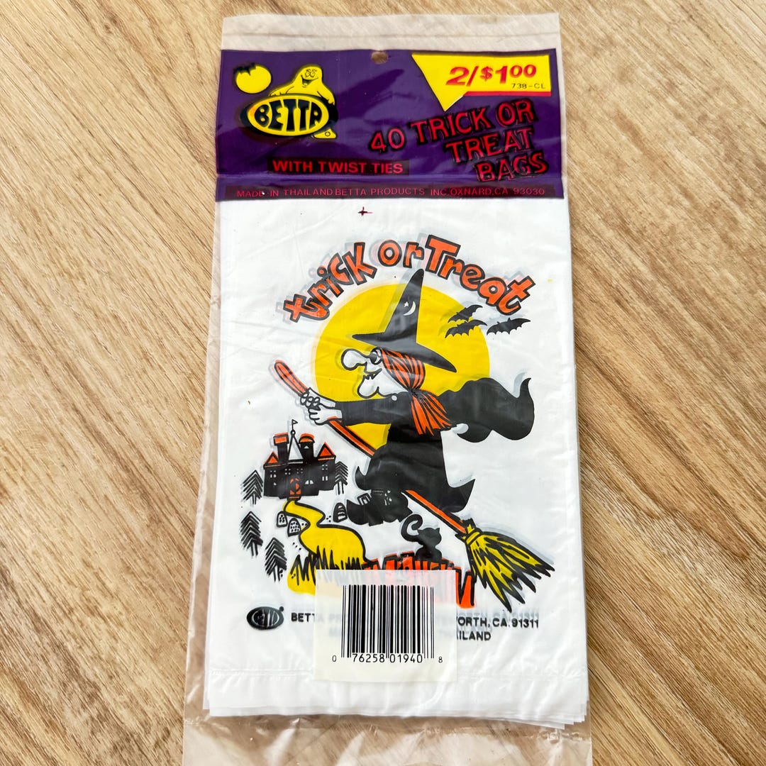 Vintage Halloween Witch Plastic Trick or Treat Bags - Vintage Paper ...