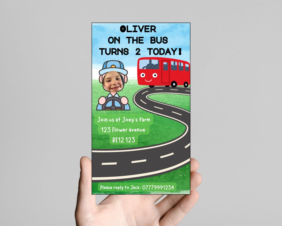 Bus Photo Invite Wheels on the Bus Invitation, Bus Driver Birthday ...