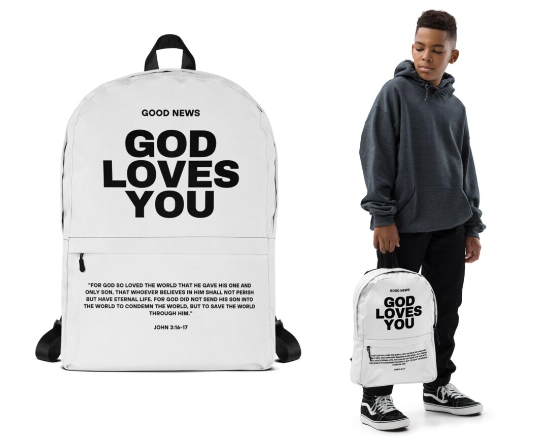 God Loves You Backpack Christian Apparel White Laptop Bag School Bag ...