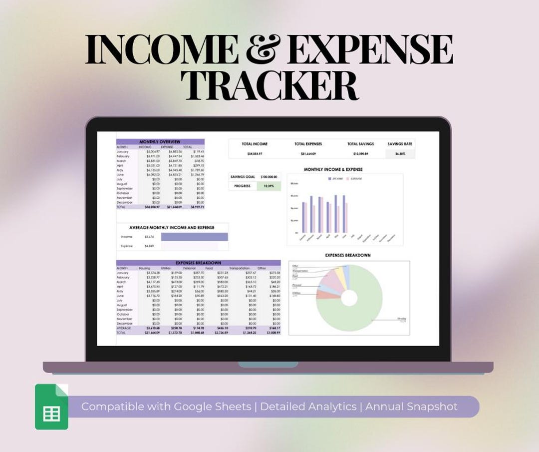 Income and Expense Tracker Template for Google Sheets, Customizable ...