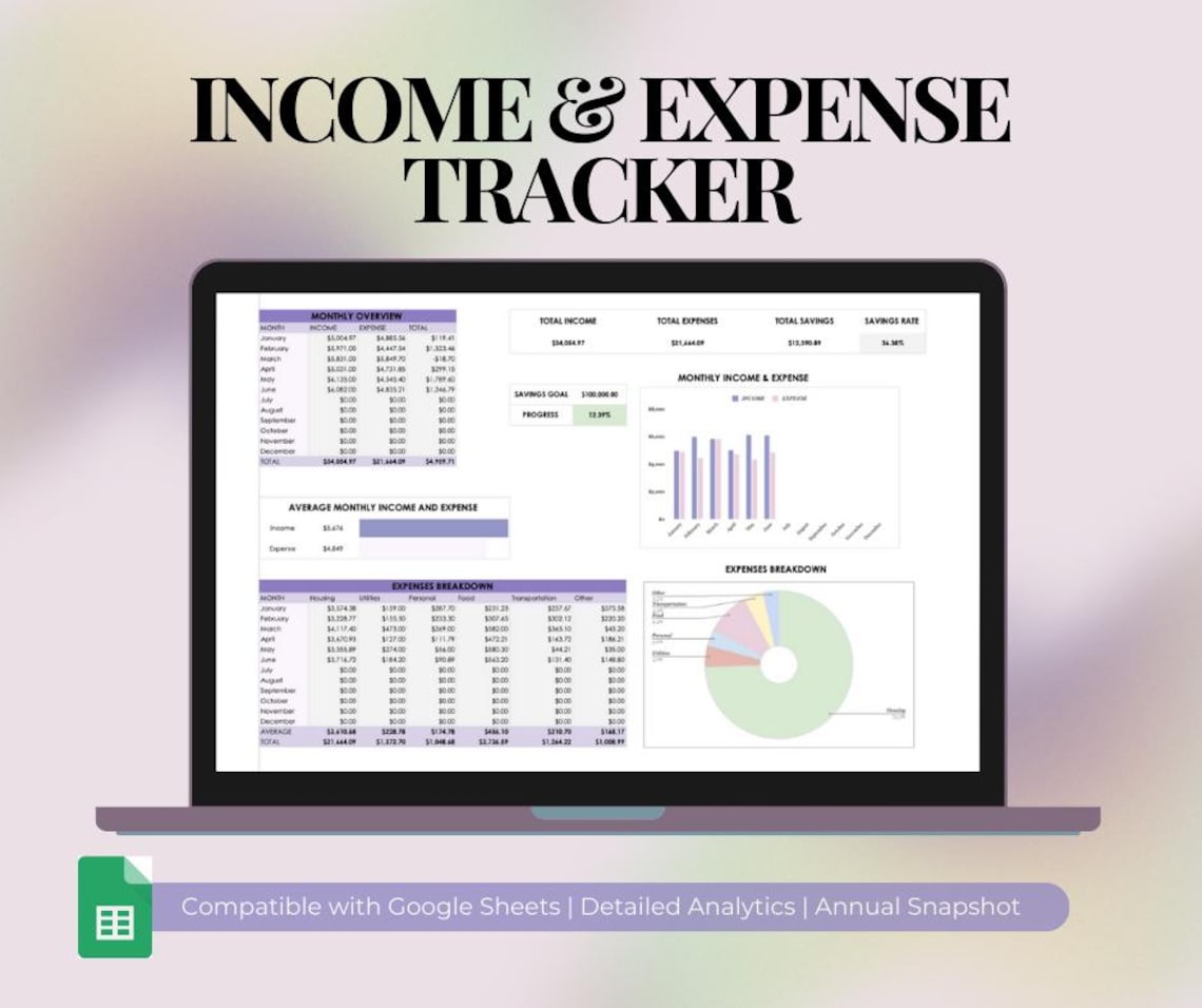 Income and Expense Tracker Template for Google Sheets, Customizable ...