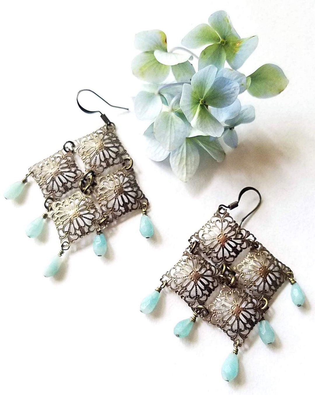 Vintaj Inspired Brass Filigree Chandelier Earrings With Faceted ...