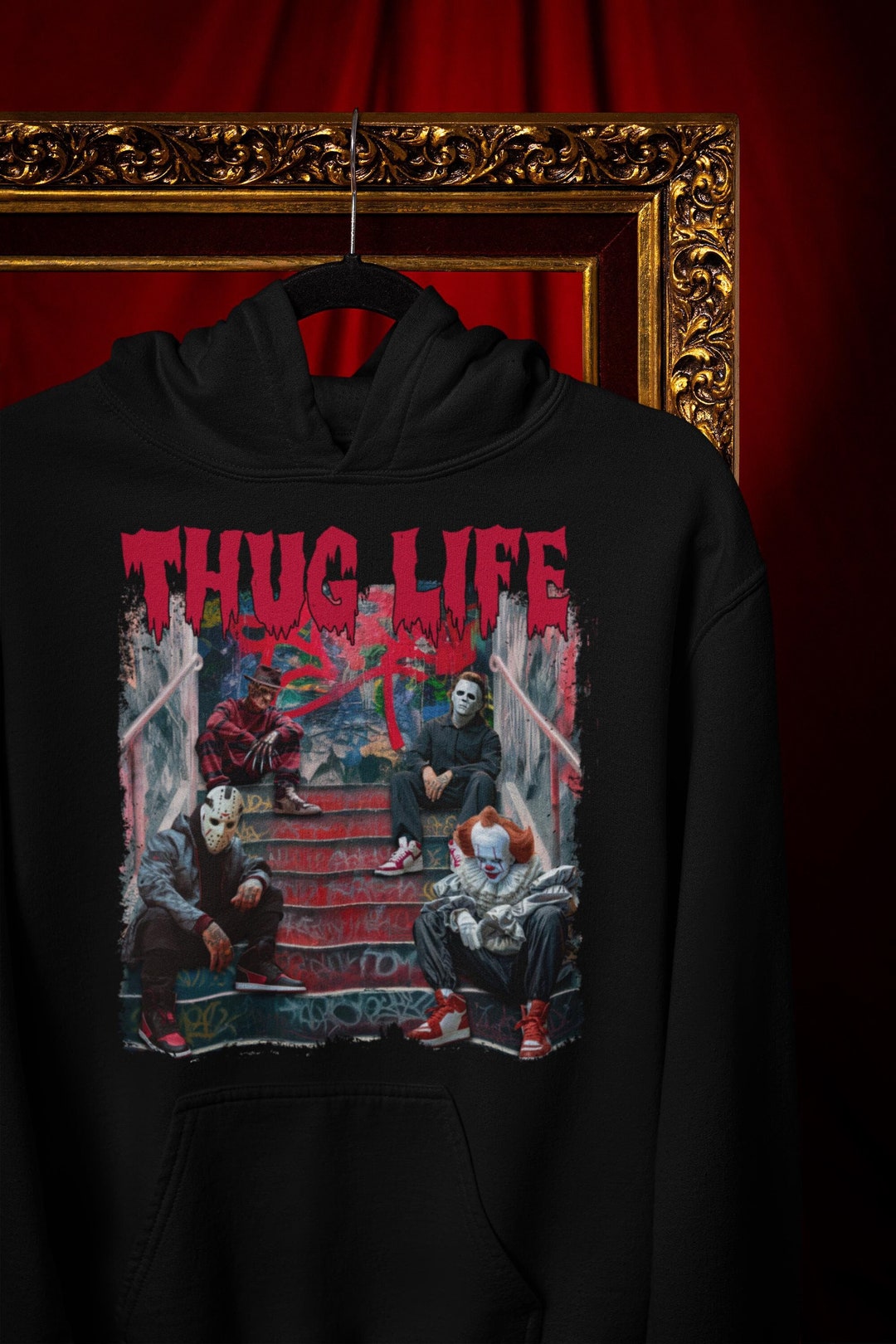 Thug Life Premium Hoodie IT Freddy Krueger Michael Myers Jason Voorhees ...