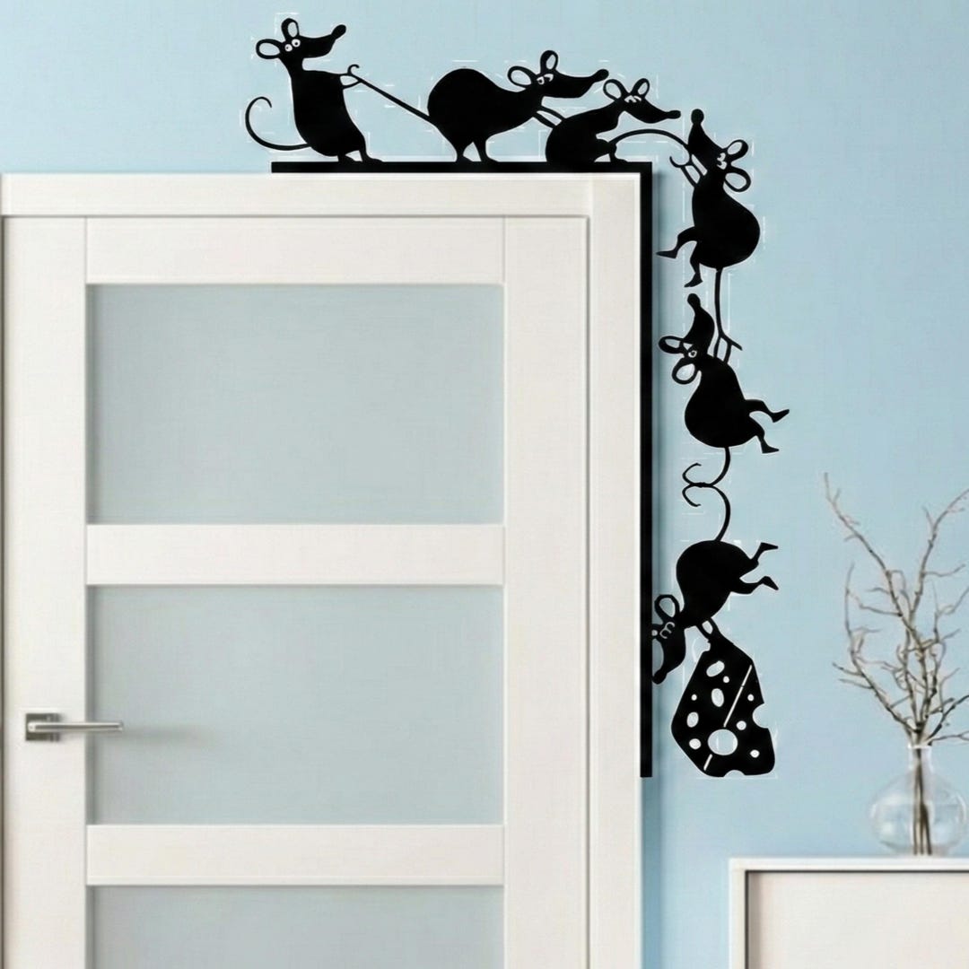 Mouse Door Corner SVG DXF, Mice and Cheese Door Topper, Laser Cut Files ...