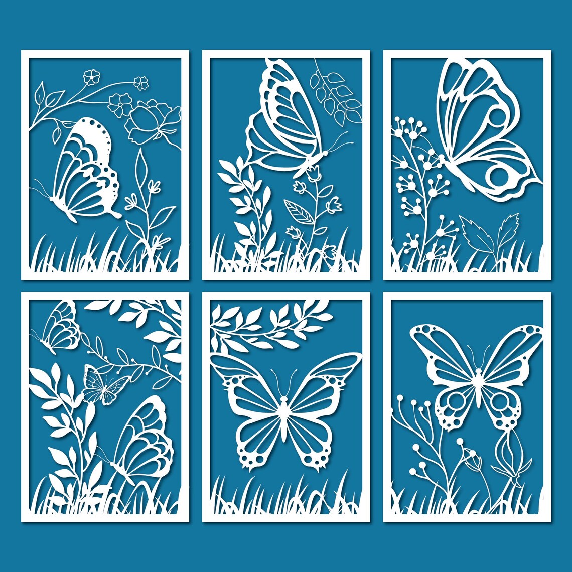 6 Butterfly Designs SVG DXF PDF Laser Cut Files | Butterfly Card Bundle ...