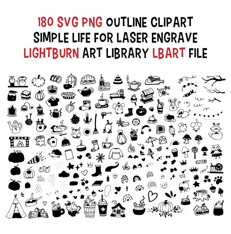 180 SVG PNG Outline Clipart Simple Life for Laser Engrave Lightburn Art ...