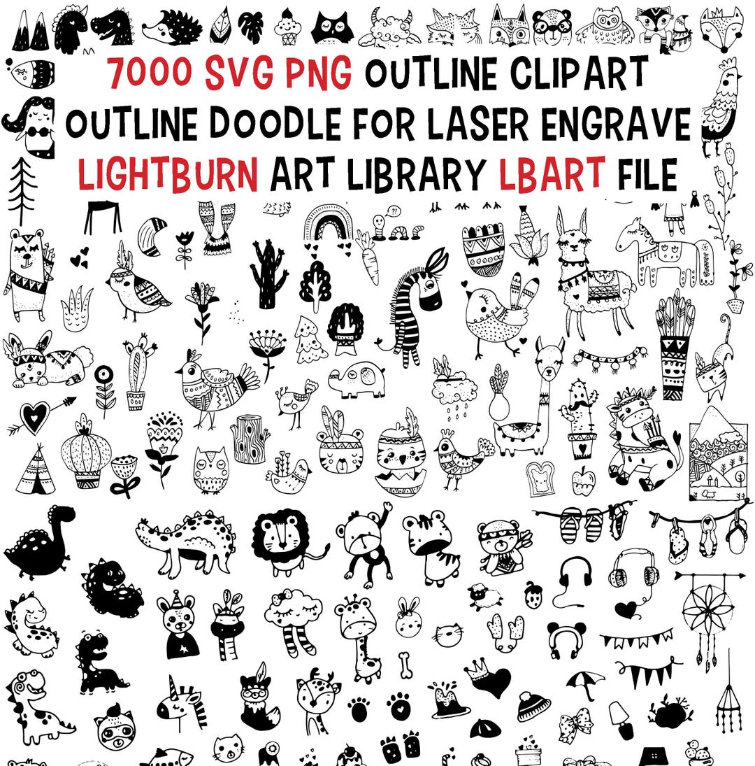 7000 SVG PNG Outline Clipart Outline Doodle for Laser Engrave Lightburn ...