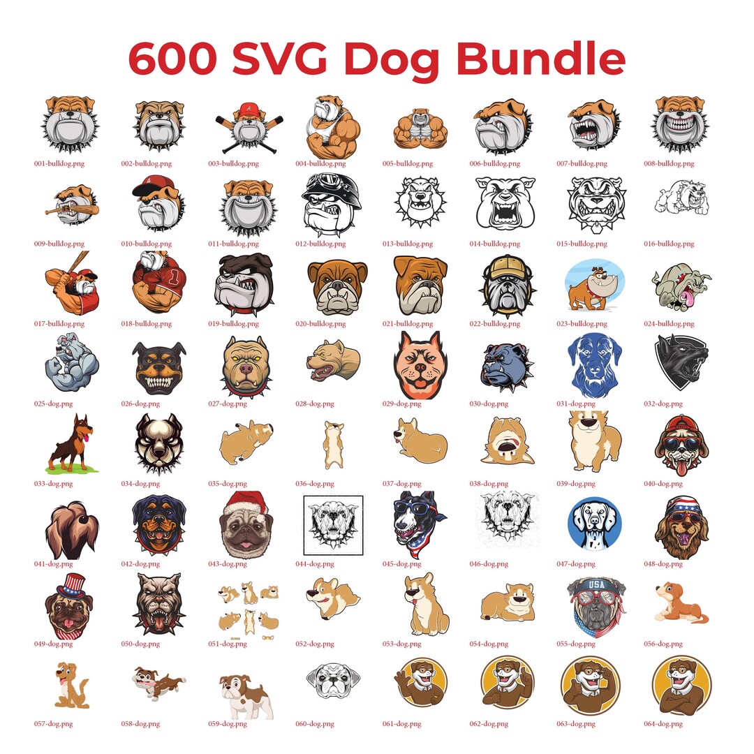 600 Dog SVG Bundle | Cute Puppy Silhouettes & Breed Designs | Dog ...