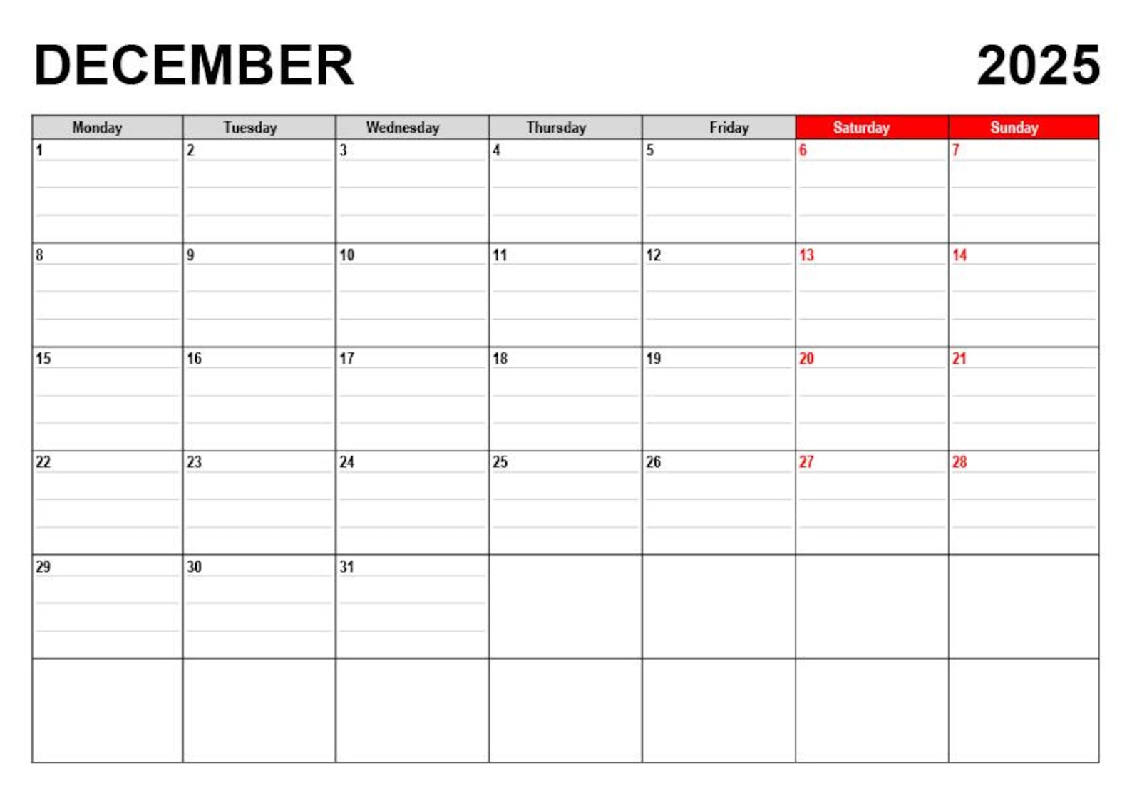 12 Month Dated Planner 2025 | Monthly Calendars for 2025 Printable A4 ...