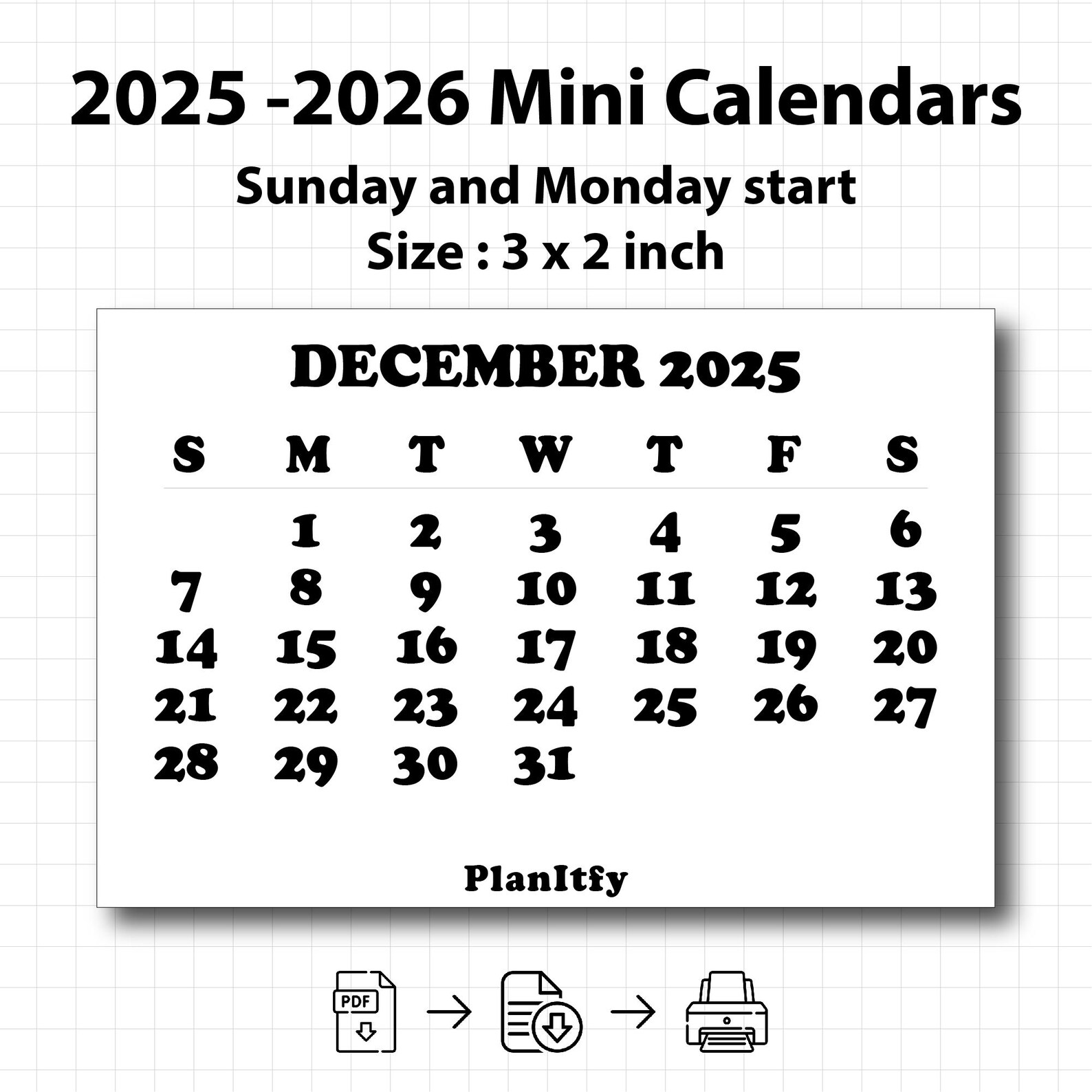 2025-2026 3 X 2 Inches Mini Calendar 2025 2026 Printable | Mini Monthly ...