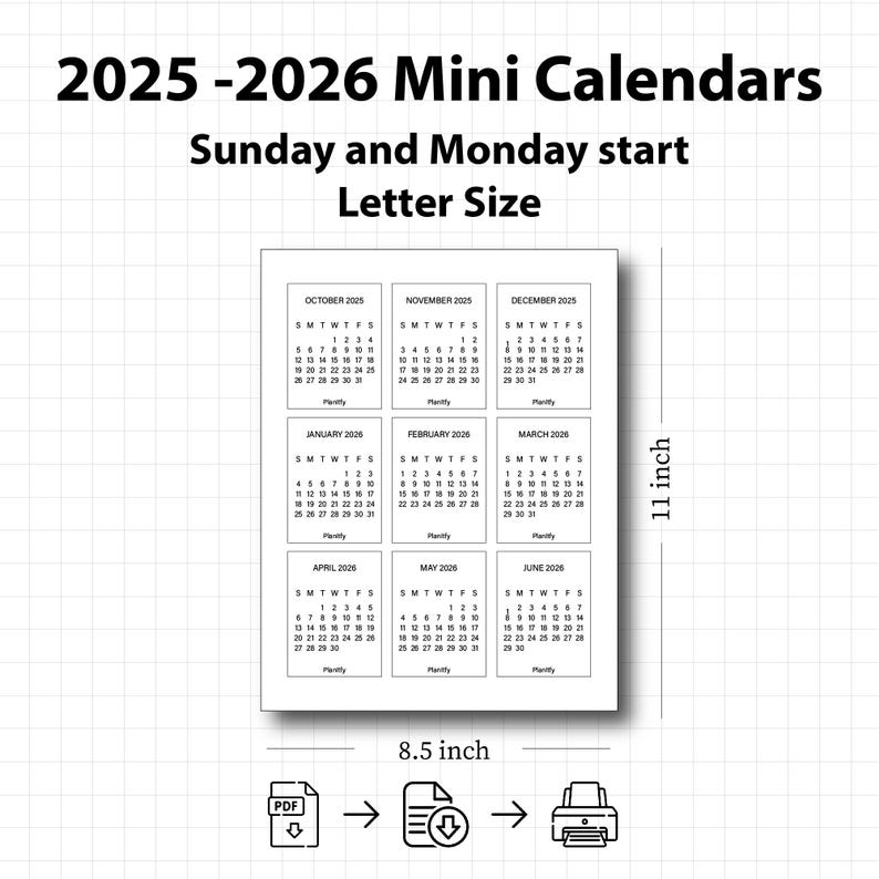 2 1/4 X 3 Inches Mini Calendar 2025 2026 PDF Printable Mini Monthly ...