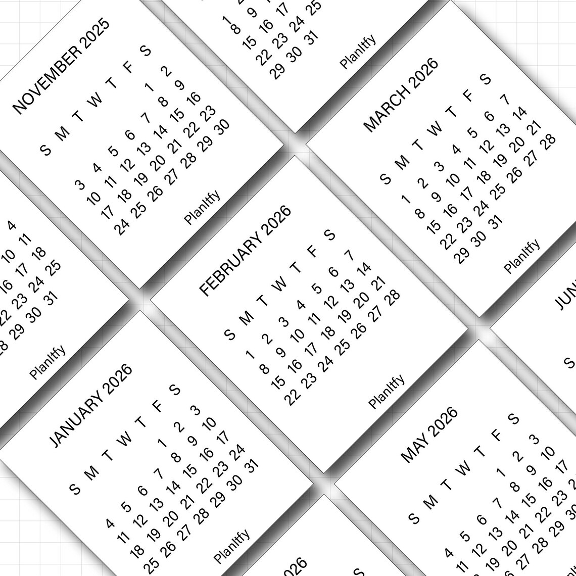 2 1/4 X 3 Inches Mini Calendar 2025 2026 PDF Printable Mini Monthly ...