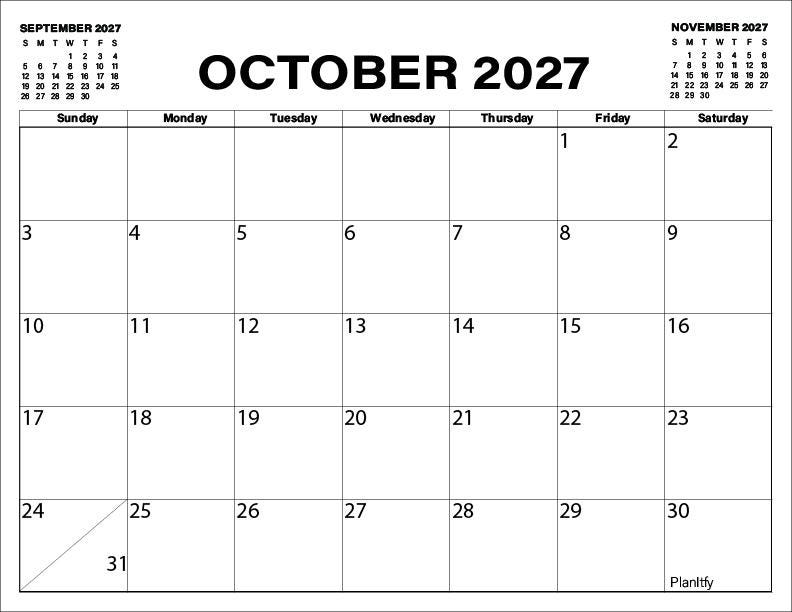 2027 Monthly Calendar Letter Size - Digital PDF Planner Pages | Sunday ...