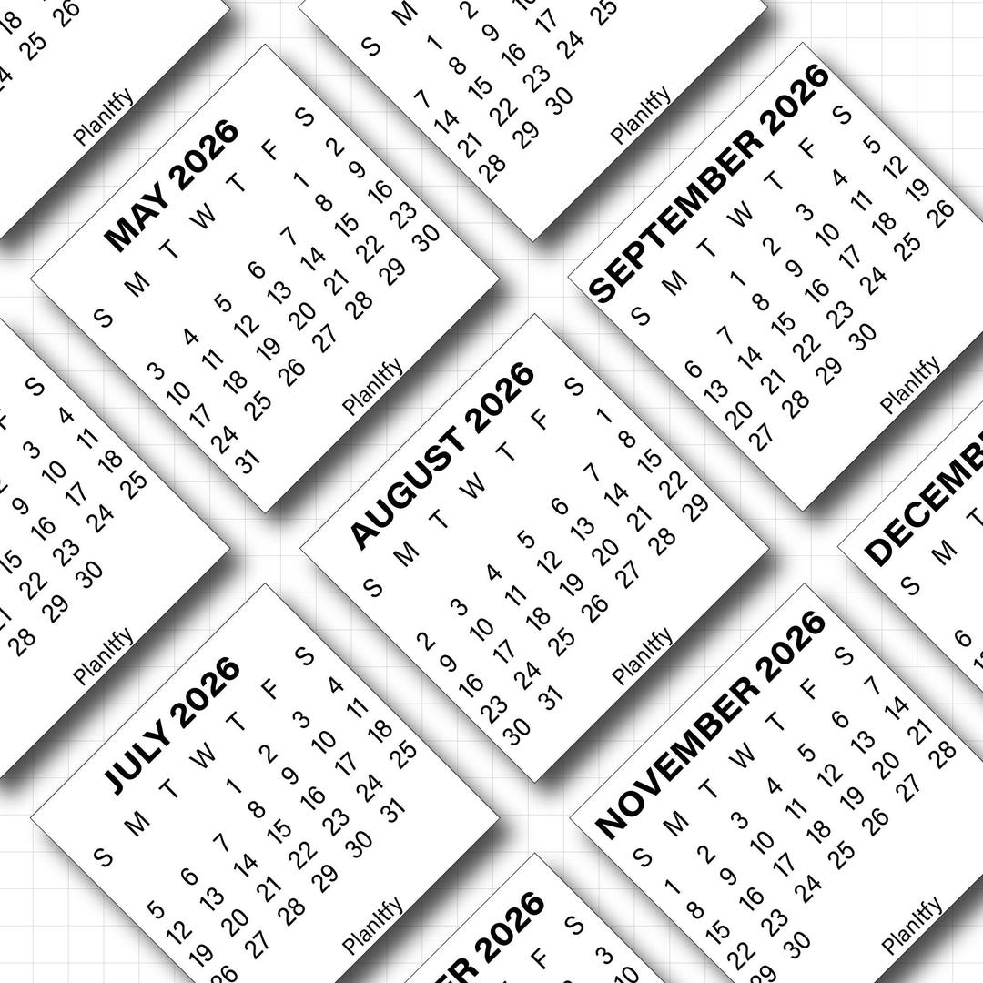 2026-2027 Mini Calendar Printable – 2x2 Inch, Sunday/monday Start (PDF ...